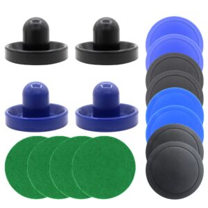 bqspt air hockey pucks and paddles,air hockey pushers and pucks, handles paddles replacement accessories (4 striker 96mm with pads, 8 pucks 64mm thick and thin)