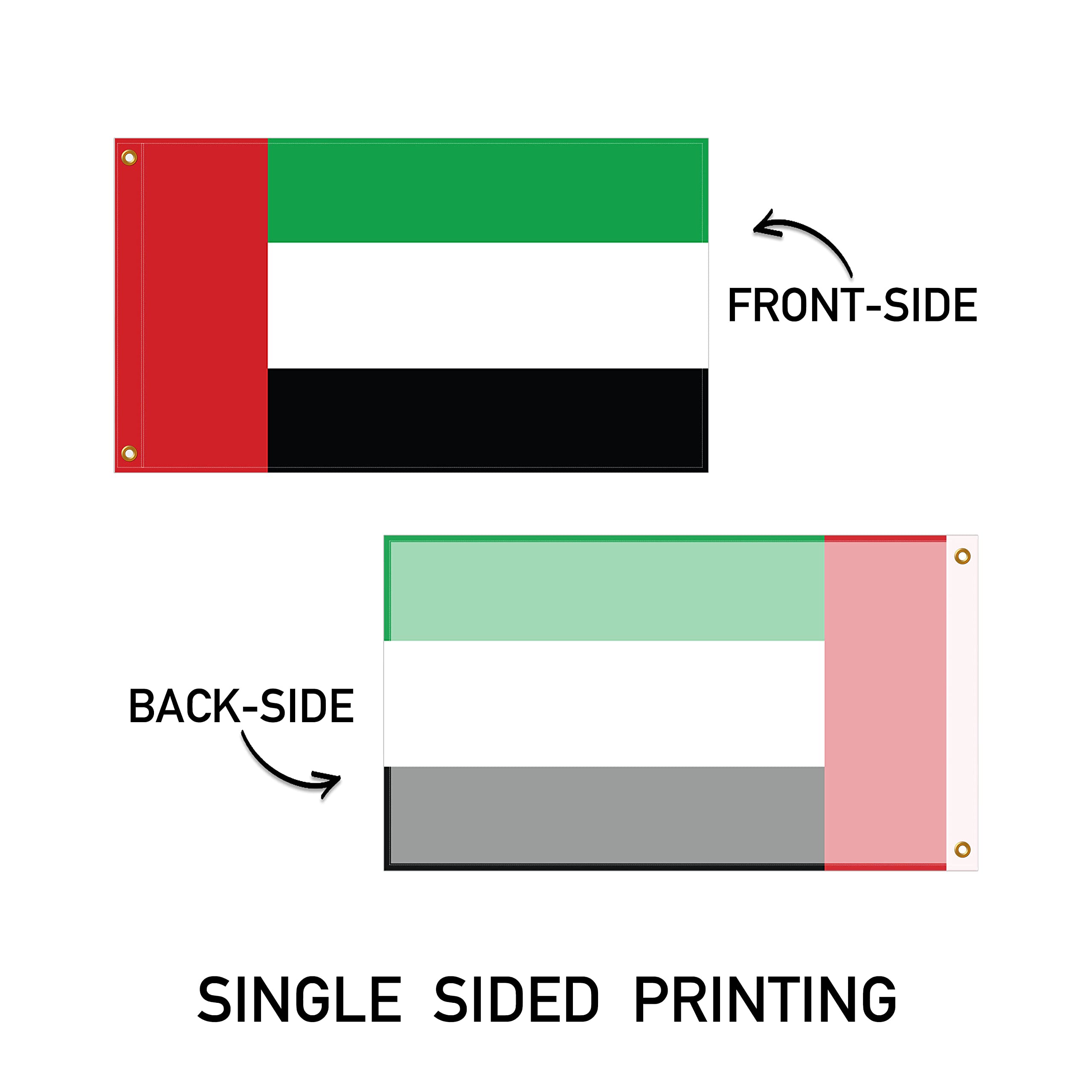 BannerBuzz UAE United Arab Emirates Flag Knitted Fabric 90 GSM - Lightweight, Bright & Vivid Colors, Brass Grommets Use for Indoor-Outdoor Purpose (9' W X 6' H)