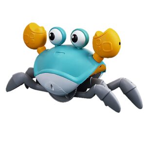 ainstru crawling crab baby toy, tummy time toy with music and led light, walking/dancing/moving crab, automatically avoid obstacle toddler interactive crab toys for babies kids, (green)