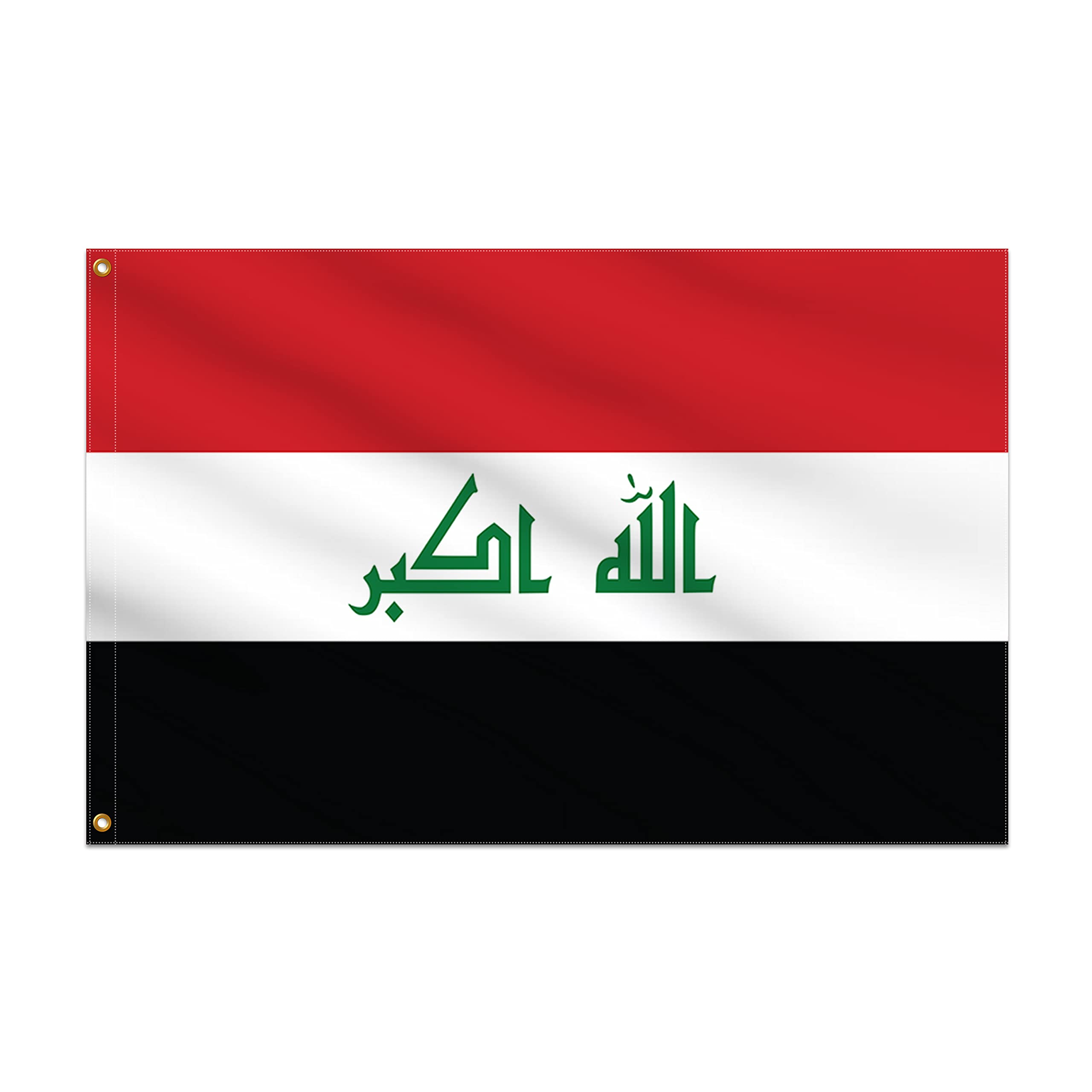 BannerBuzz Iraq Flag Knitted Fabric 90 GSM - Lightweight, Bright & Vivid Colors, Brass Grommets Use for Indoor-Outdoor Purpose (9' W X 6' H)