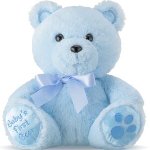 chalyna 10 inch bear stuffed animal first bear baby shower bear plush toy for wedding birthday baby shower party favor gift(blue)