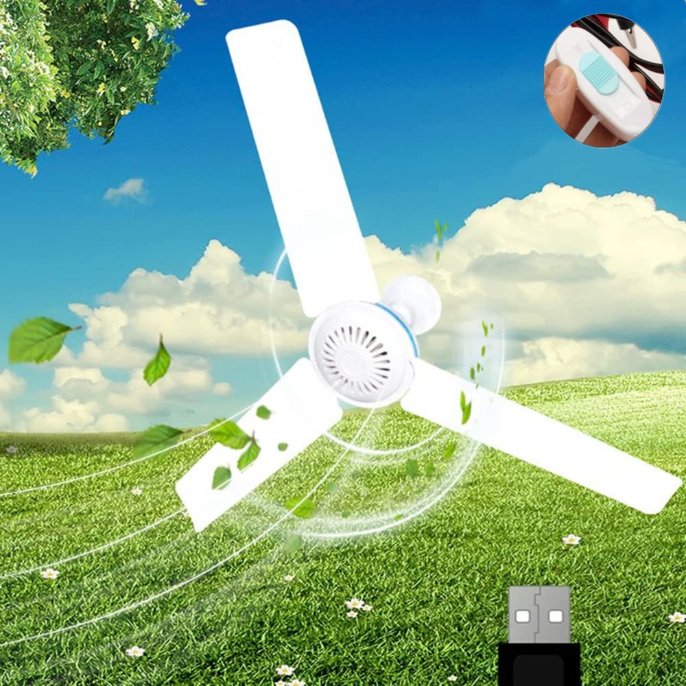 5V USB 19.7” Portable Ceiling Fan EXDOLL Mini USB Hanging Camping Tent Fans for Outdoor Gazebo Battery Powered Silent Design