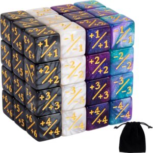 48 pieces mtg dice counters buff token dice loyalty dice starry marble d6 dice cube compatible with magic the gathering, ccg, card gaming accessory, 4 colors