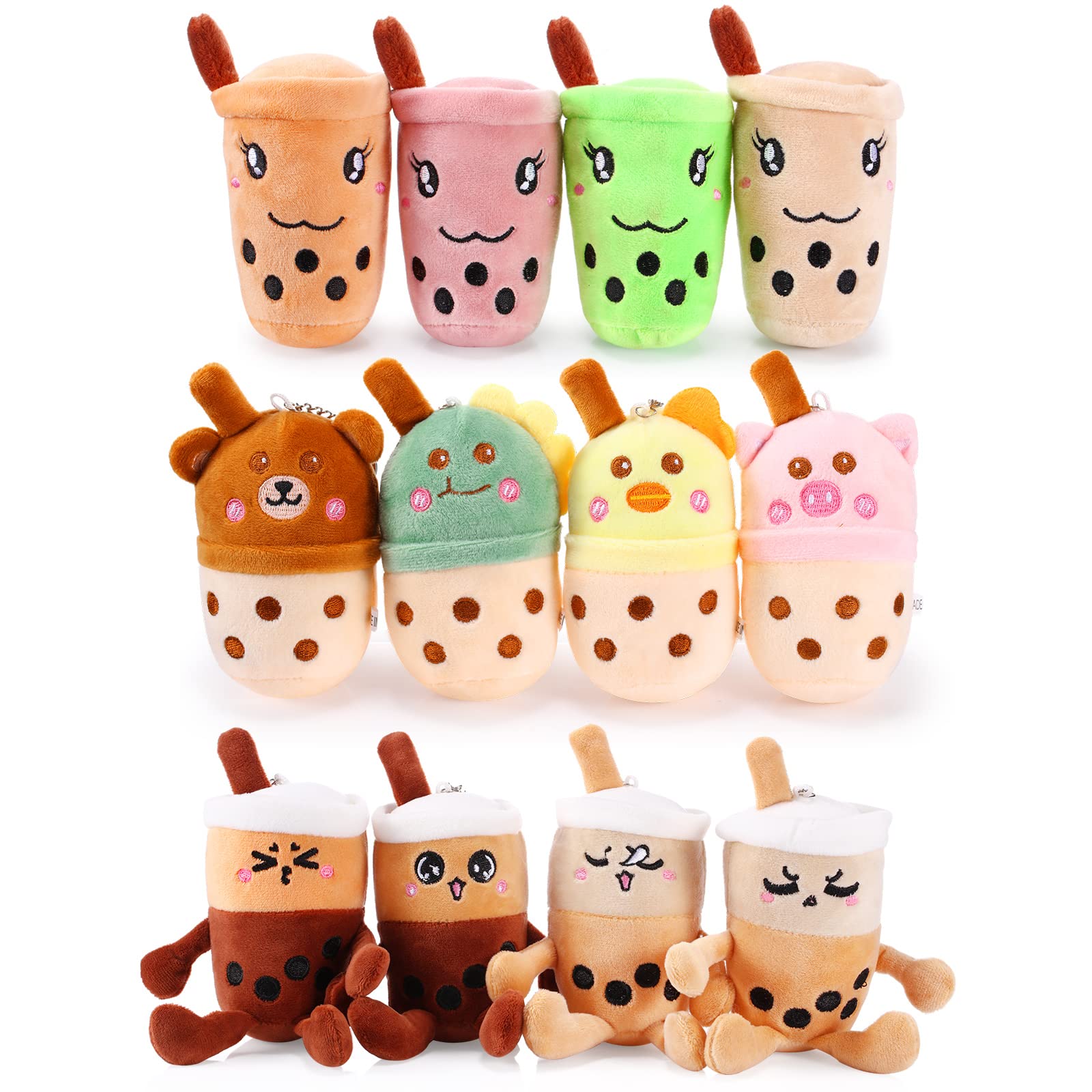 12 Pack 5 Inch Boba Tea Plush Pillow Bubble Tea Plush Cup Shaped Pillows Boba Bubble Tea Keychain Mini Boba Stuffed Animal Small for Wallet Backpack Purse, Bubble Lovers Birthday Party Favors (Cute)