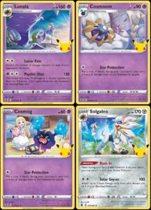 solgaleo & lunala - pokemon celebration 4 card lot - legendary holo foil - 015/025 & 021/028