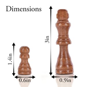 Wooden Chess Pieces Only – 32 Pieces Staunton Style Handcrafted Wood Chessmen with 2 Pouch Bags for Ease of Storage – 3” King – Gift Packaging – Luxurious Felt Bottom – Replacing Missing Chess Pieces!