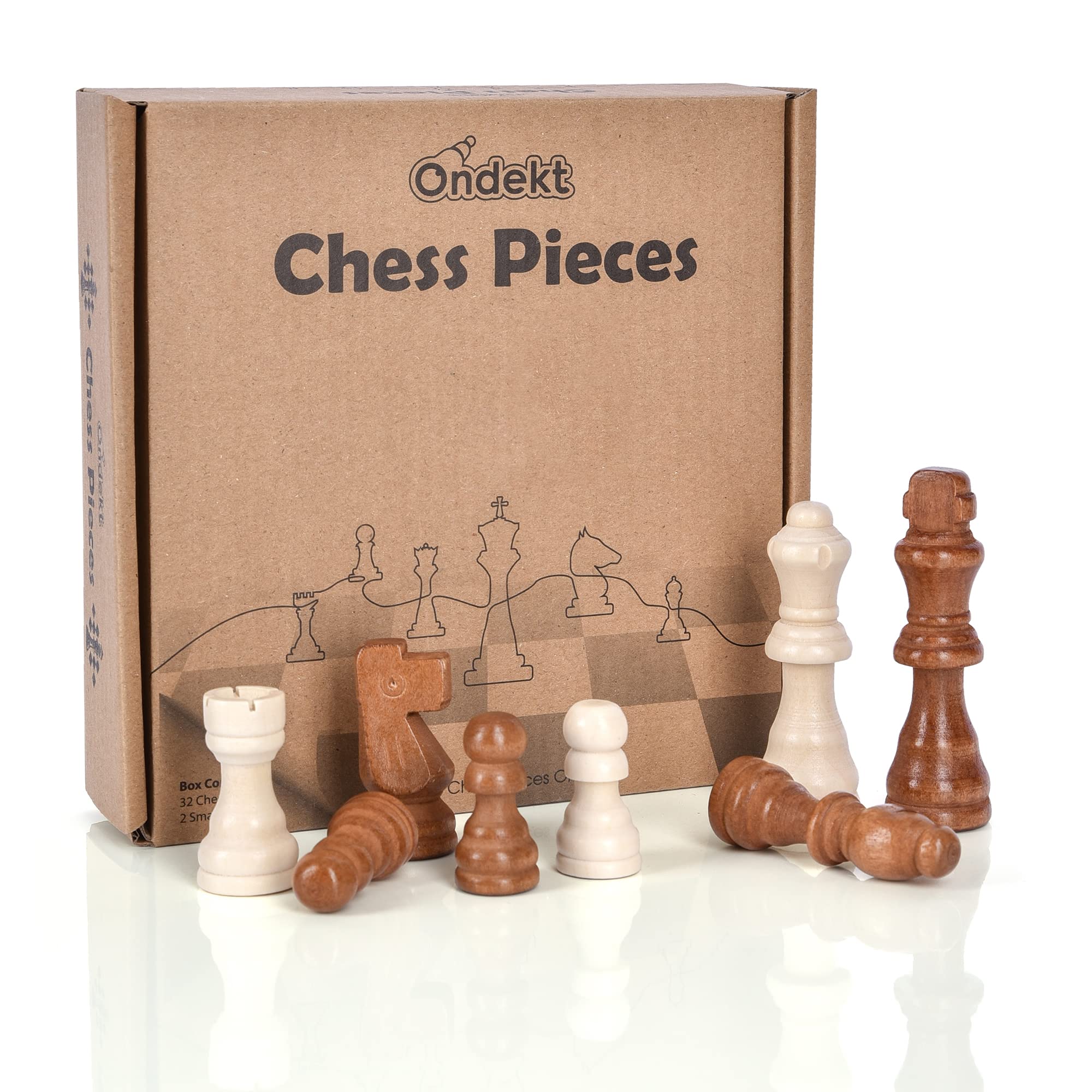 Wooden Chess Pieces Only – 32 Pieces Staunton Style Handcrafted Wood Chessmen with 2 Pouch Bags for Ease of Storage – 3” King – Gift Packaging – Luxurious Felt Bottom – Replacing Missing Chess Pieces!