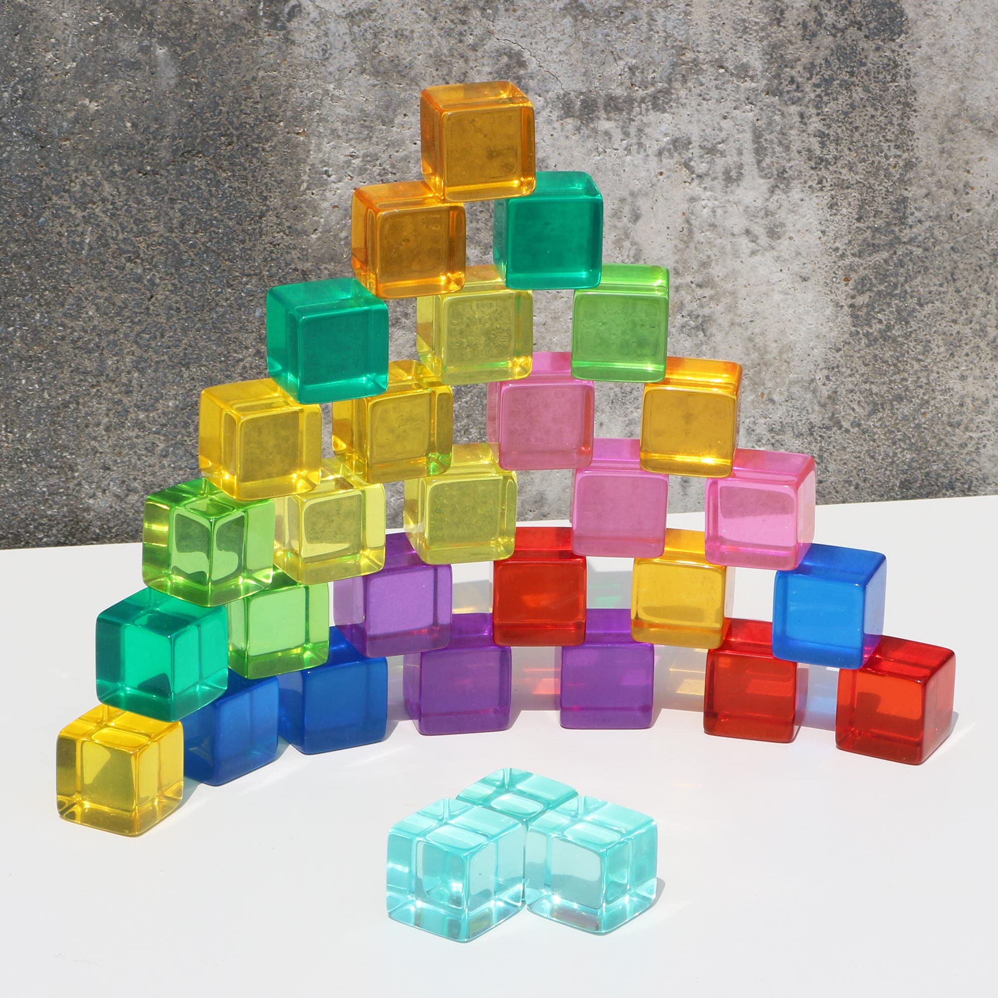 Candywood Rainbow Acrylic Gem Cubes Blocks Children Educational Sensory Training Crystal Toys Baby Learn Color Light Shadow Stacking Toys (20-Pcs)