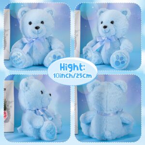 Chalyna 10 Inch Bear Stuffed Animal First Bear Baby Shower Bear Plush Toy for Wedding Birthday Baby Shower Party Favor Gift(Blue)