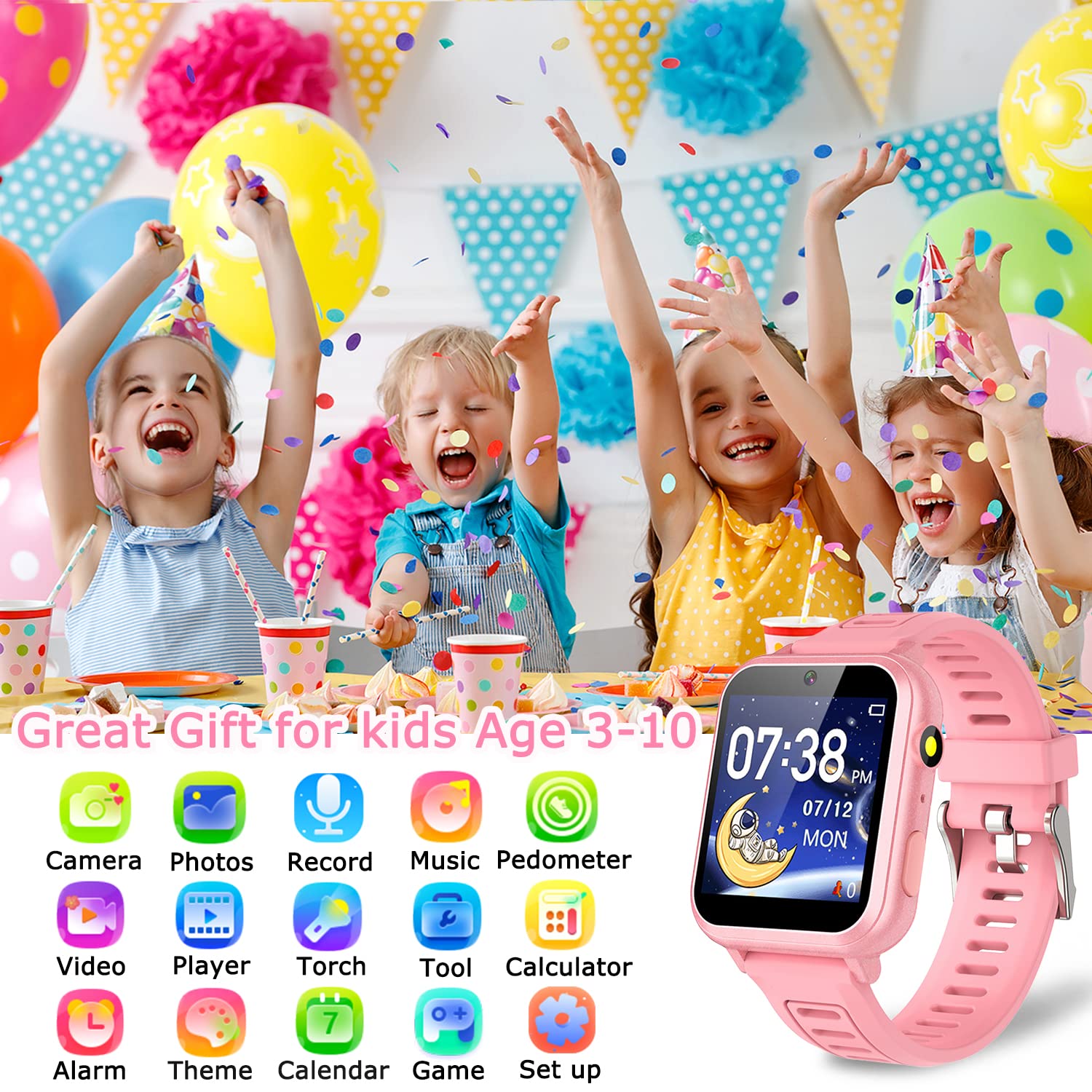 Cosjoype Kids Game Smart Watch Gift for Girls Age 6-12, 24 Puzzle Games HD Touch Screen Kids Watches with Video Camera Music Player Pedometer Flashlight 12/24hr Toys for 7 8 9 10 11 12 Year Old Girls