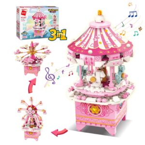 qman music box building toys for girls and boys 6 7 8 9 10 11 12+ years old 3in1 building blocks stem building kit ideal gifts toy for kids ages 8-12 rotate with music