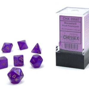 Chessex Dice Set – 10mm Borealis Purple/Gold Luminary Polyhedral Dice Set – Dungeons and Dragons D&D DND TTRPG Dice – Includes 7 Dice - D4 D6 D8 D10 D12 D20 D% (CHX20587)