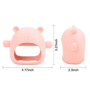 Baby Little Bear Silicone Teething Toys for 3-6 6-12 Months Infants,Anti-dropping Hand Wrist Teether Mitten,Sensory Chew Toy for Baby Sucking Biting Needs. (Pink)