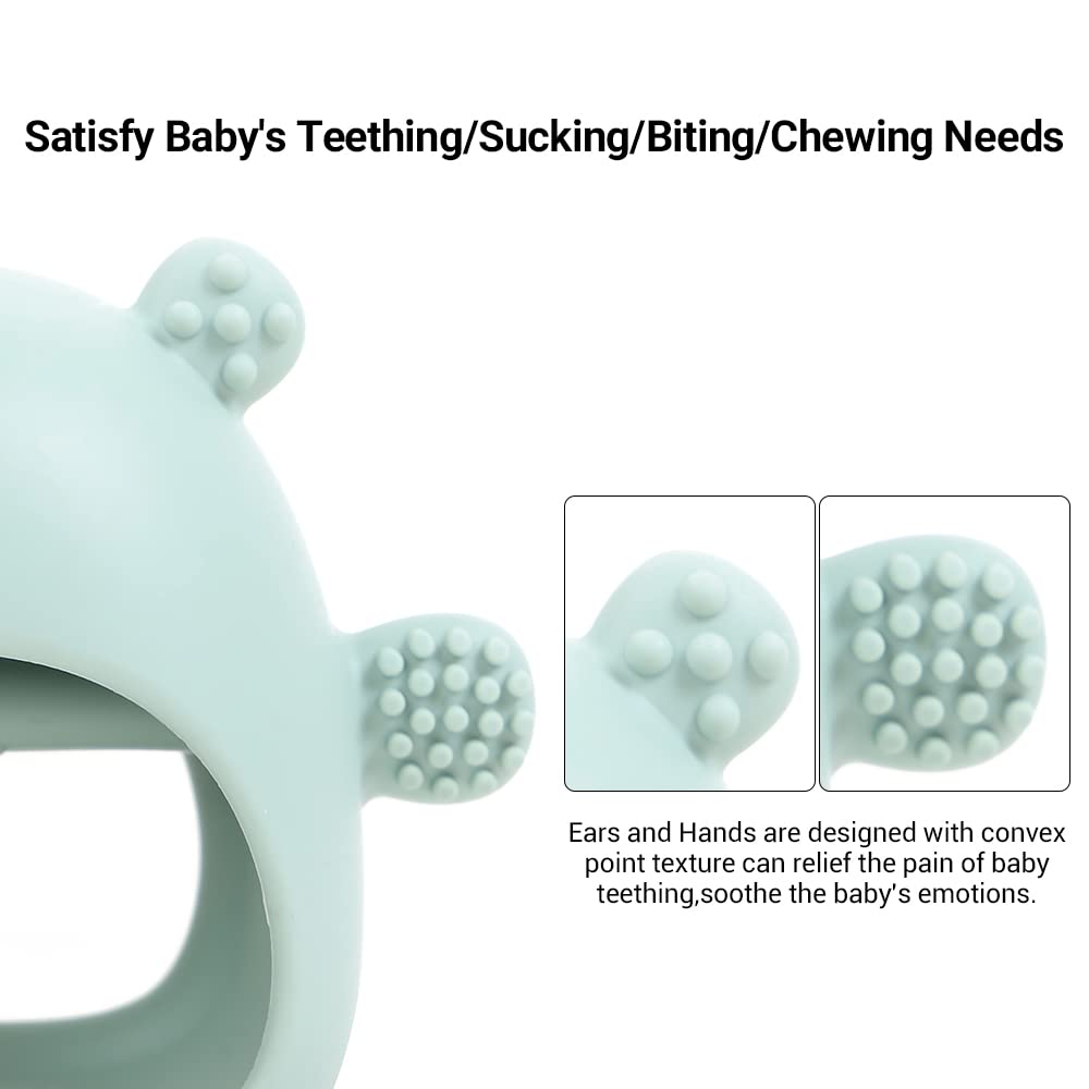 Baby Little Bear Silicone Teething Toys for 3-6 6-12 Months Infants,Anti-dropping Hand Wrist Teether Mitten,Sensory Chew Toy for Baby Sucking Biting Needs. (Blue)