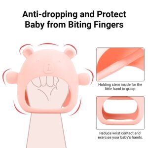 Baby Little Bear Silicone Teething Toys for 3-6 6-12 Months Infants,Anti-dropping Hand Wrist Teether Mitten,Sensory Chew Toy for Baby Sucking Biting Needs. (Pink)