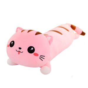 cute long cat plush pillow - soft cat stuffed animal body pillow for kids and girlfriend, kitten plushie toy for sleeping and decor, idea (pink,20in/50cm)