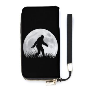 funny bigfoot sasquatch full moon women’s pu leather wallet long card holder purse clutch handbag for travel shopping