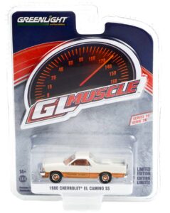 1980 chevy el camino ss super sport white and gold greenlight muscle series 26 1/64 diecast model car by greenlight 13310 c