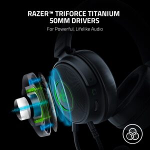 Razer Kraken V3 Wired USB Gaming Headset: Triforce Titanium 50mm Drivers - Detachable HyperClear Mic (Renewed)