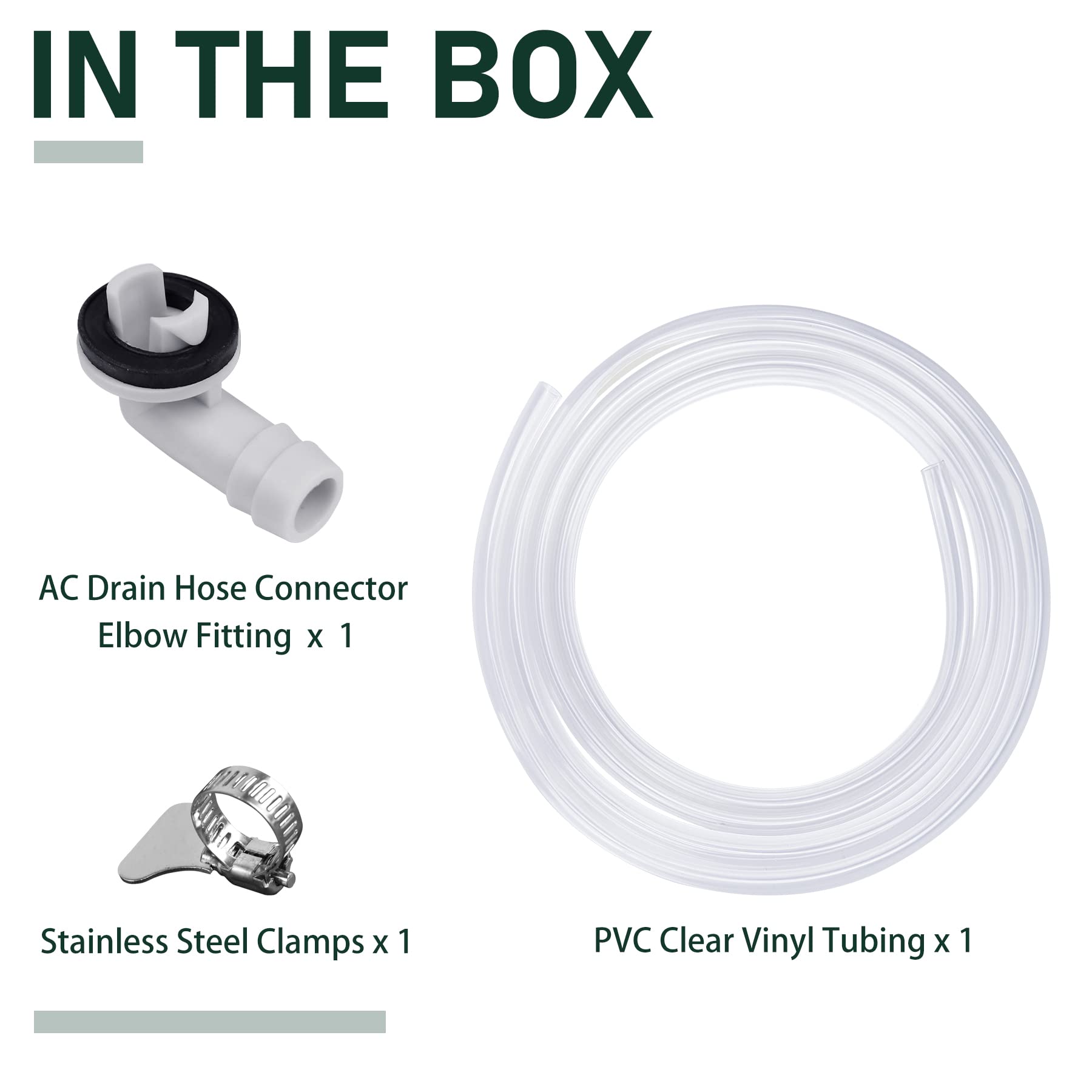 Flehomo Air Conditioner Drain Kit, 6 Feet PVC Clear Vinyl Tubing & Clamps & 3/5 Inch AC Drain Hose Connector Elbow Fitting with Rubber Ring for Mini Split Units and Window AC Unit