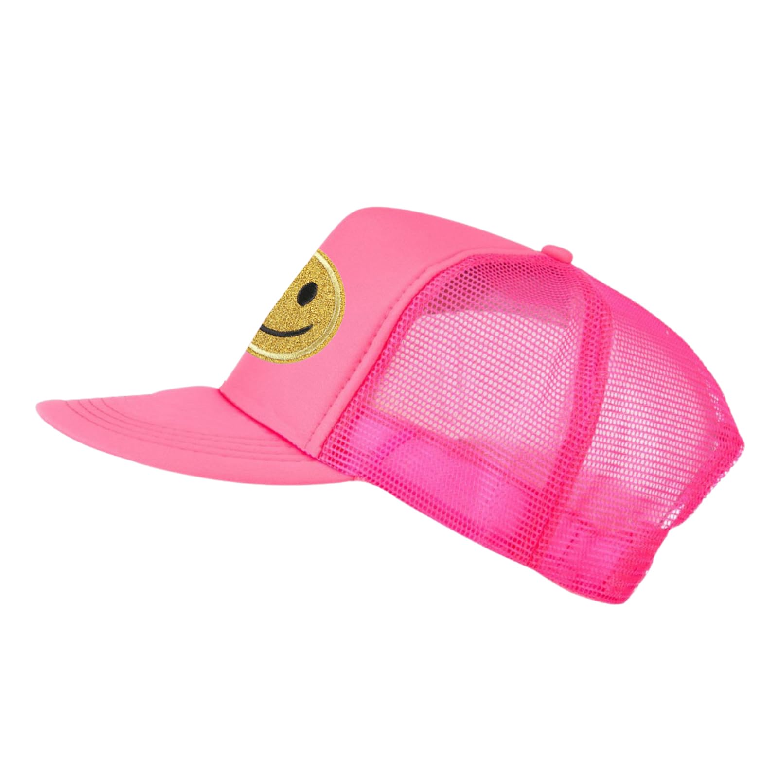 lycycse Smile Face Hat Womens Mesh Neon Trucker Hats with Sequins Smile Patch Preppy Hat Retro Baseball Cap