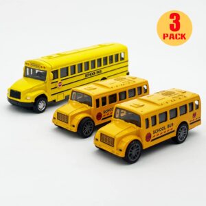 FANELEQU 3 Pack Pull Back School Bus Playset, Die-cast Metal Toy Vehicles with Bright Yellow for Boys Girls Kids Toddlers