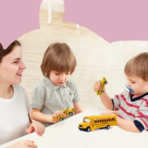 FANELEQU 3 Pack Pull Back School Bus Playset, Die-cast Metal Toy Vehicles with Bright Yellow for Boys Girls Kids Toddlers