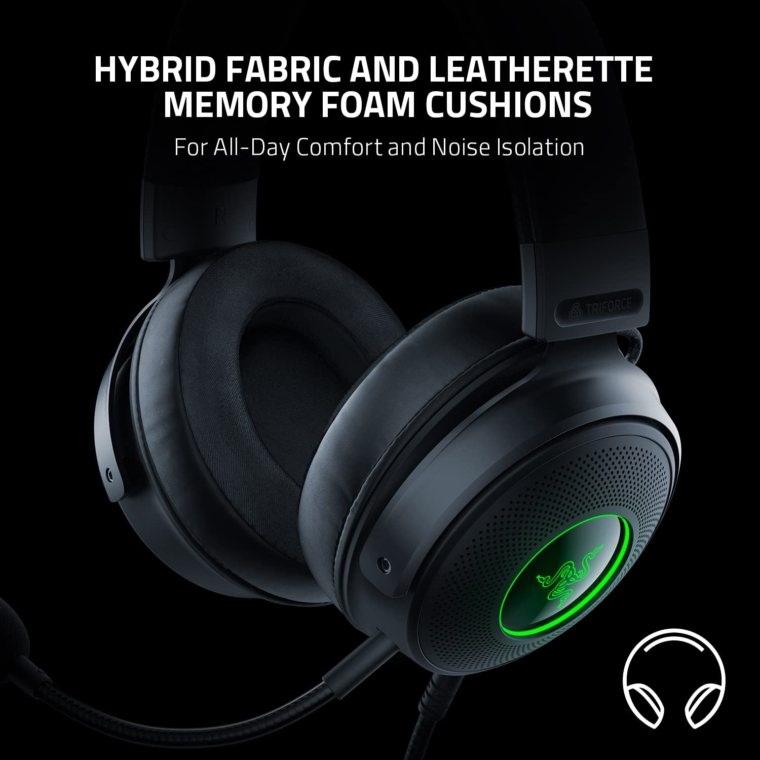 Razer Kraken V3 Wired USB Gaming Headset: Triforce Titanium 50mm Drivers - Detachable HyperClear Mic (Renewed)