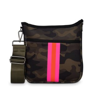 Haute Shore - Jeri Showoff Crossbody Tote Camo Green W/Orange & Pink Stripe