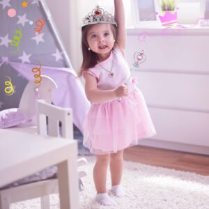 Chunyin 12 Princess Jewelry Toys Princess Pretend Play Set Princess Jewelry Party Favors Costume Jewelry for Girls Dress up Party Favors, Crown Wand Ring Earring Necklace, 4 Colors