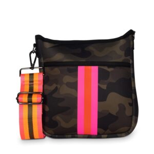 Haute Shore - Jeri Showoff Crossbody Tote Camo Green W/Orange & Pink Stripe