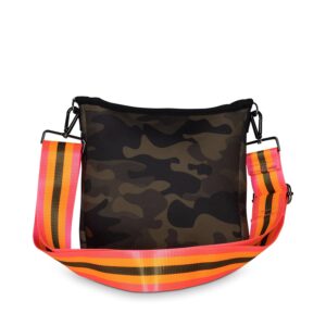 Haute Shore - Jeri Showoff Crossbody Tote Camo Green W/Orange & Pink Stripe