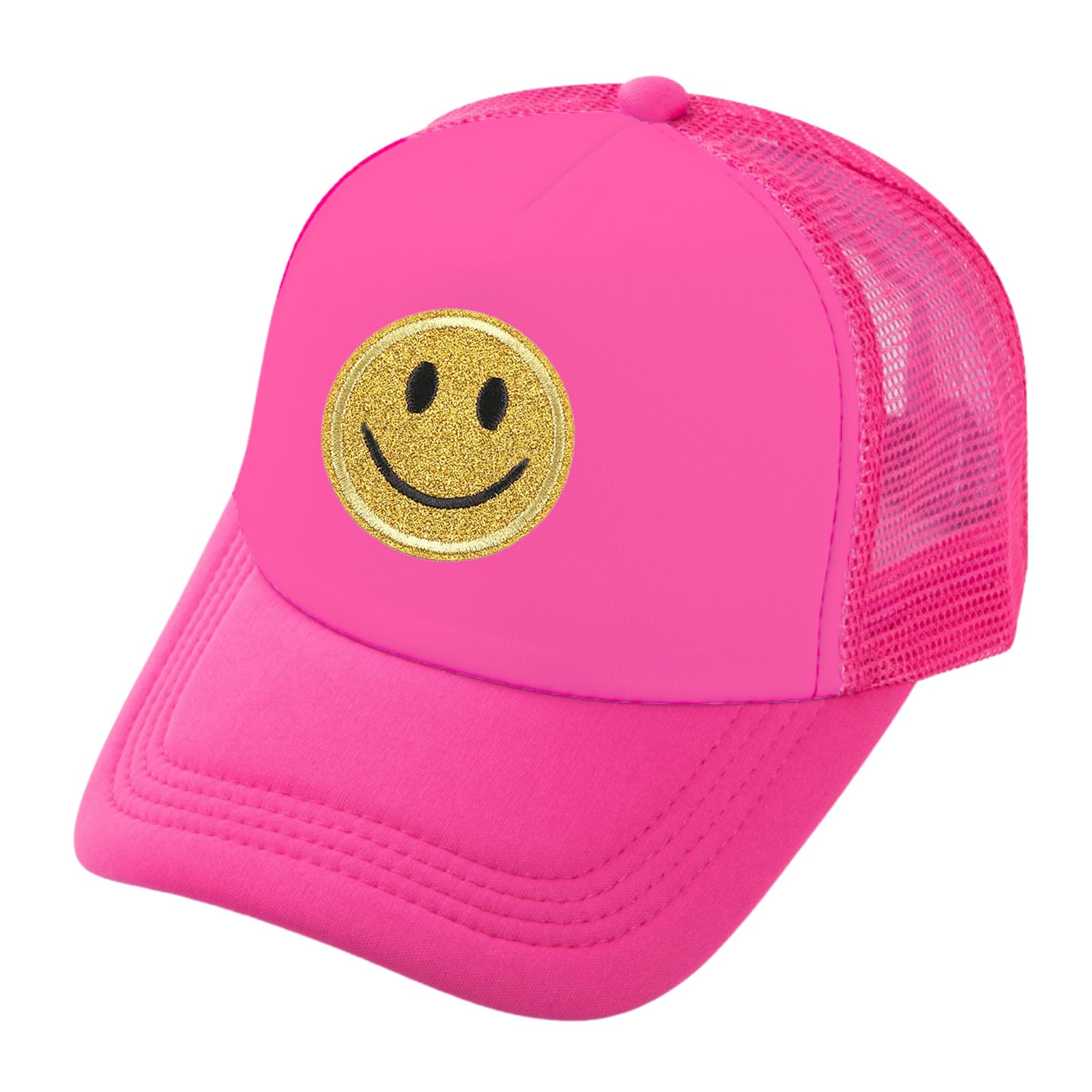 lycycse Smile Face Hat Womens Mesh Neon Trucker Hats with Sequins Smile Patch Preppy Hat Retro Baseball Cap