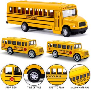 FANELEQU 3 Pack Pull Back School Bus Playset, Die-cast Metal Toy Vehicles with Bright Yellow for Boys Girls Kids Toddlers