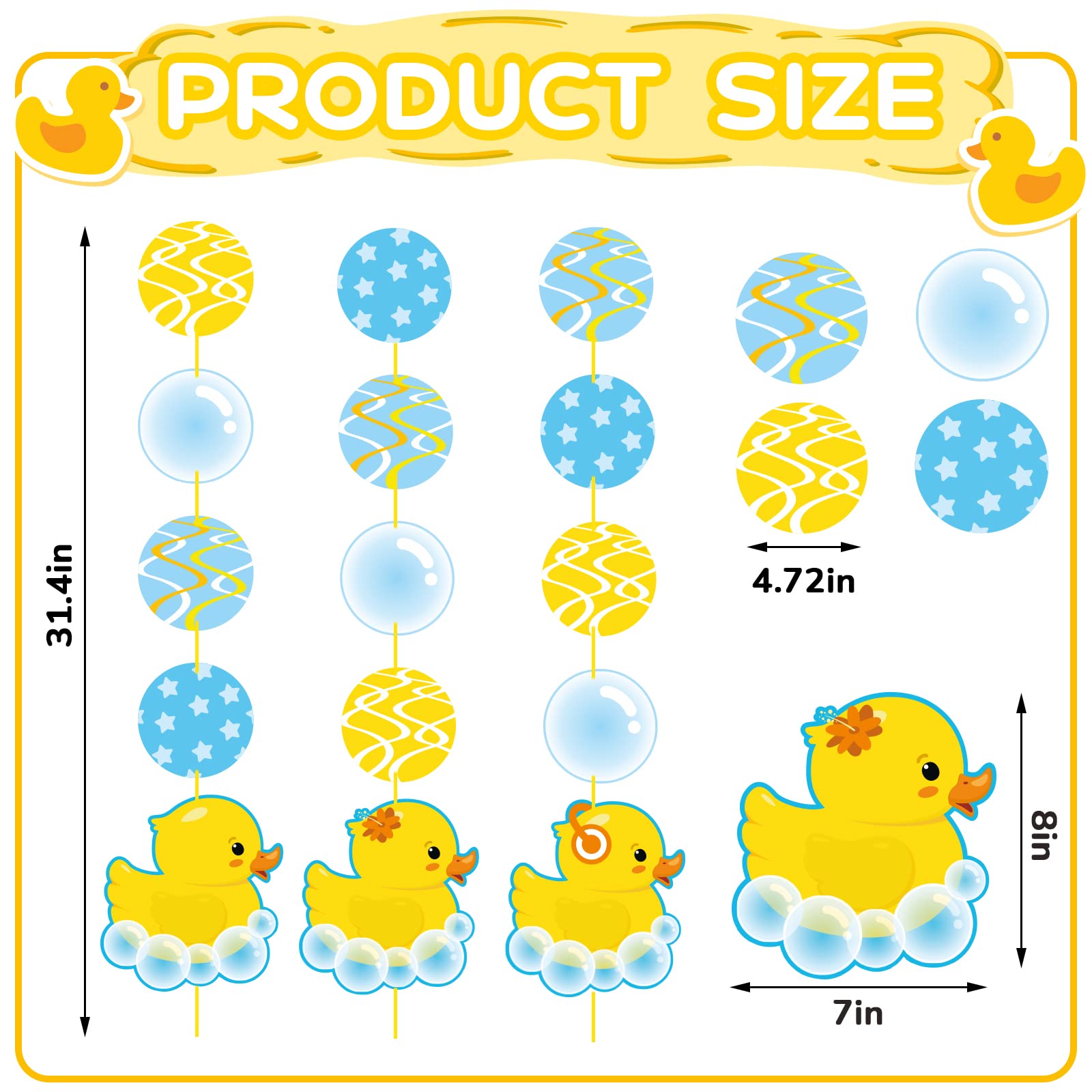 9 Pcs Duck Birthday Decorations, Duck Balloons, Yellow Ducky Garland, Long Duck Bubble Bath Hanging Cutouts Ducky Birthday Banner Duck Shape Foil Balloon for Duck Birthday Baby Shower Party Decoration