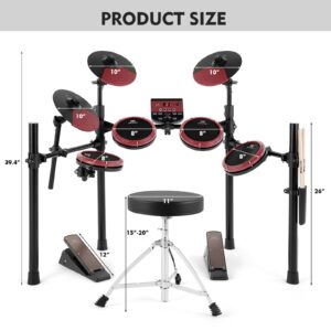 MUSTAR Electronic Drum Set, Electric Drum Sets for Beginners with 8" Mesh Drum Pads, 10" Cymbals, Kick Pedal, Drum Stool, Drum Sticks, USB MIDI Connectivity, 180 Sounds & 15 Kits (4 Pads, 3 Cymbals)