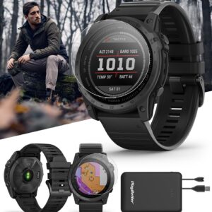 Garmin tactix 7 Tactical GPS Watch Bundle - Ruggedly Built, Built-in LED Flashlight, Multi-GNSS - Includes PlayBetter HD Screen Protectors & Portable Charger