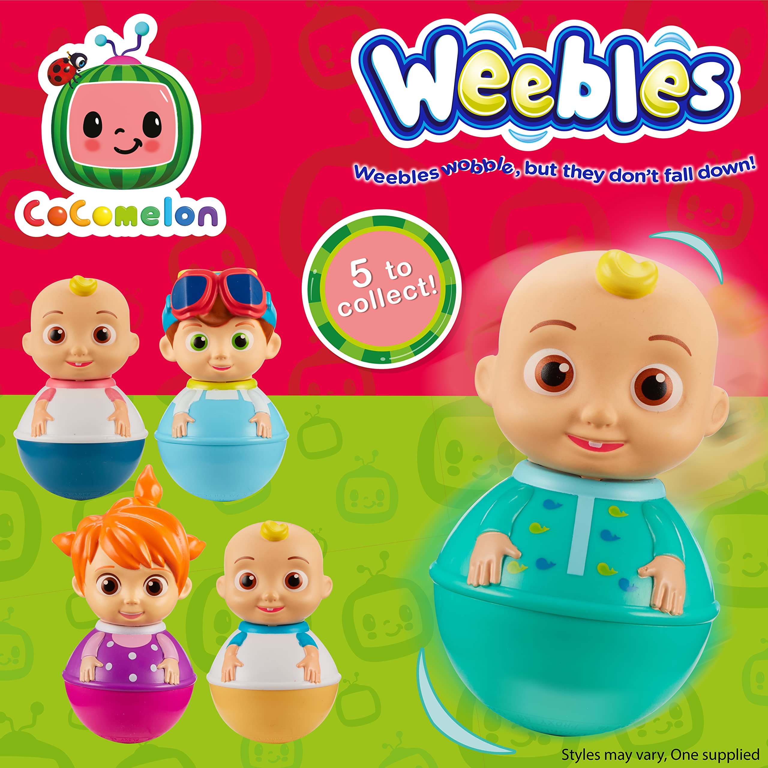 Cocomelon Weebles Figure Assortment, Chunky Moulded Figures, jj, moonbug, Preschool Imaginative Play, Brown