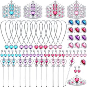 chunyin 12 princess jewelry toys princess pretend play set princess jewelry party favors costume jewelry for girls dress up party favors, crown wand ring earring necklace, 4 colors