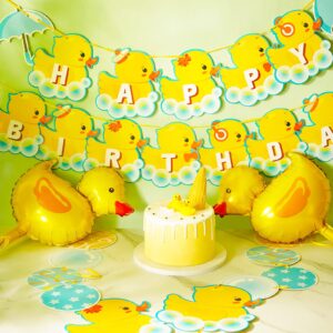 9 Pcs Duck Birthday Decorations, Duck Balloons, Yellow Ducky Garland, Long Duck Bubble Bath Hanging Cutouts Ducky Birthday Banner Duck Shape Foil Balloon for Duck Birthday Baby Shower Party Decoration