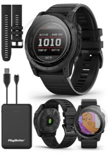 garmin tactix 7 tactical gps watch bundle - ruggedly built, built-in led flashlight, multi-gnss - includes playbetter hd screen protectors & portable charger