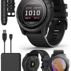 Garmin tactix 7 Tactical GPS Watch Bundle - Ruggedly Built, Built-in LED Flashlight, Multi-GNSS - Includes PlayBetter HD Screen Protectors & Portable Charger