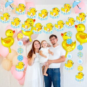 9 Pcs Duck Birthday Decorations, Duck Balloons, Yellow Ducky Garland, Long Duck Bubble Bath Hanging Cutouts Ducky Birthday Banner Duck Shape Foil Balloon for Duck Birthday Baby Shower Party Decoration