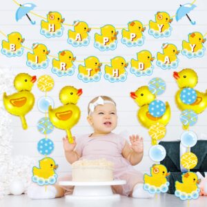 9 Pcs Duck Birthday Decorations, Duck Balloons, Yellow Ducky Garland, Long Duck Bubble Bath Hanging Cutouts Ducky Birthday Banner Duck Shape Foil Balloon for Duck Birthday Baby Shower Party Decoration