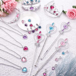 Chunyin 12 Princess Jewelry Toys Princess Pretend Play Set Princess Jewelry Party Favors Costume Jewelry for Girls Dress up Party Favors, Crown Wand Ring Earring Necklace, 4 Colors