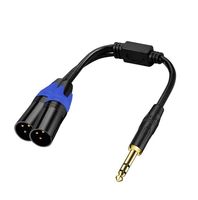 Seefeful 1/4 TRS to Dual Male XLR Cable, 1/4 Inch (6.35mm) TRS to XLR Dual Male Y-Splitter Breakout Lead Microphone Cord - 11.8 Inches