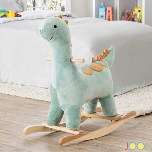 BRONTY Rocking Horse Dinosaur by JOON, Great for Child Development, Incredibly Soft Plush Fabric, Safe Dino Rocker with Wooden Handles & Base, Boost Imagination & Creativity with Sound Effects, Green