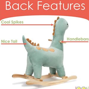 BRONTY Rocking Horse Dinosaur by JOON, Great for Child Development, Incredibly Soft Plush Fabric, Safe Dino Rocker with Wooden Handles & Base, Boost Imagination & Creativity with Sound Effects, Green