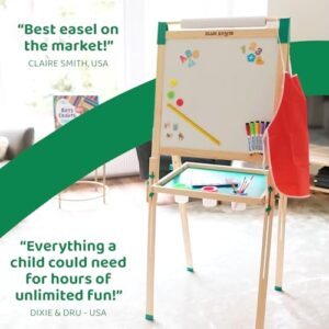 Blue Squid Art Easel for Kids Including 100+ Accessories - Double Sided Adjustable Wooden Painting Easel with Magnetic Chalk Board, White Board and Paper Roll for Toddlers Ages 3,4,5,6,7,8,9,10,12