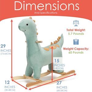 BRONTY Rocking Horse Dinosaur by JOON, Great for Child Development, Incredibly Soft Plush Fabric, Safe Dino Rocker with Wooden Handles & Base, Boost Imagination & Creativity with Sound Effects, Green